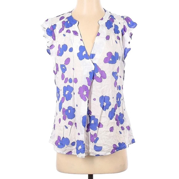 CAbi | Tops | Cabi Nwt Violet Top Small White Purple Blue Flowers Cap ...